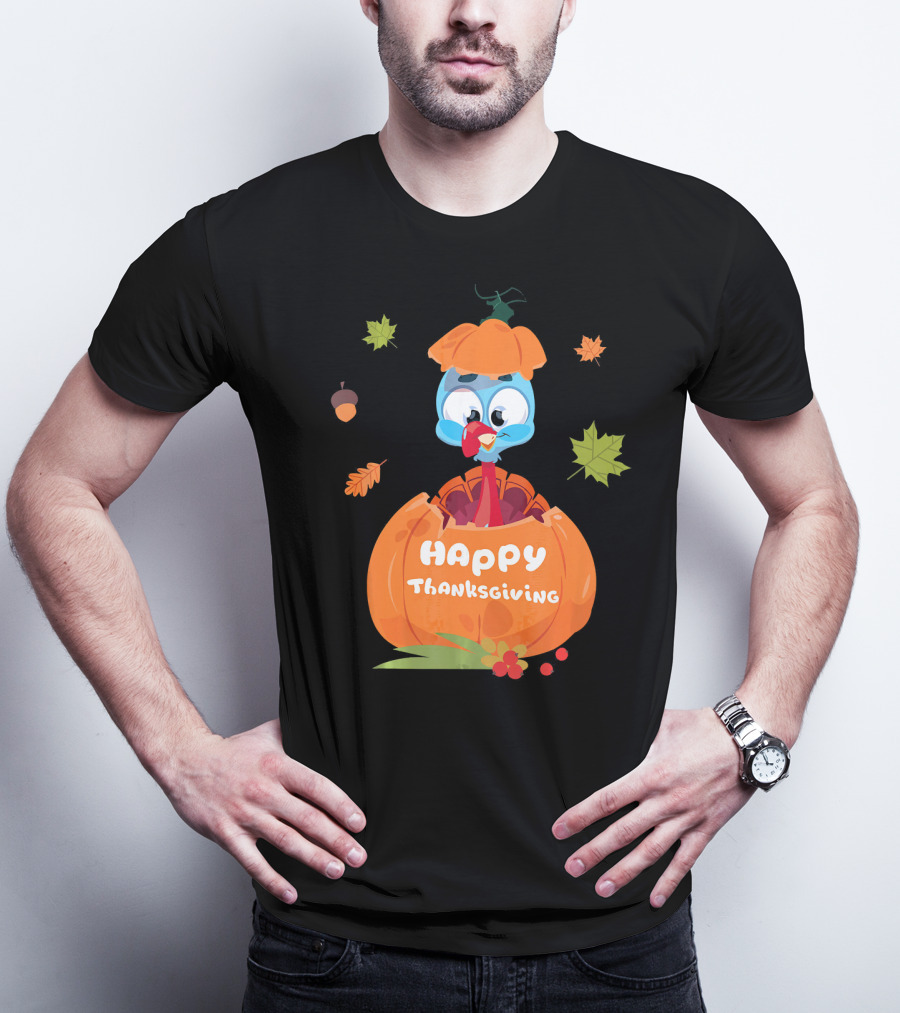 Happy Thanksgiving Cute Turkey Pilgrim In Pumpkin T-Shirt