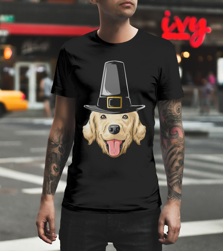 Golden Retriever Thanksgiving Pilgrim Hat T-Shirt