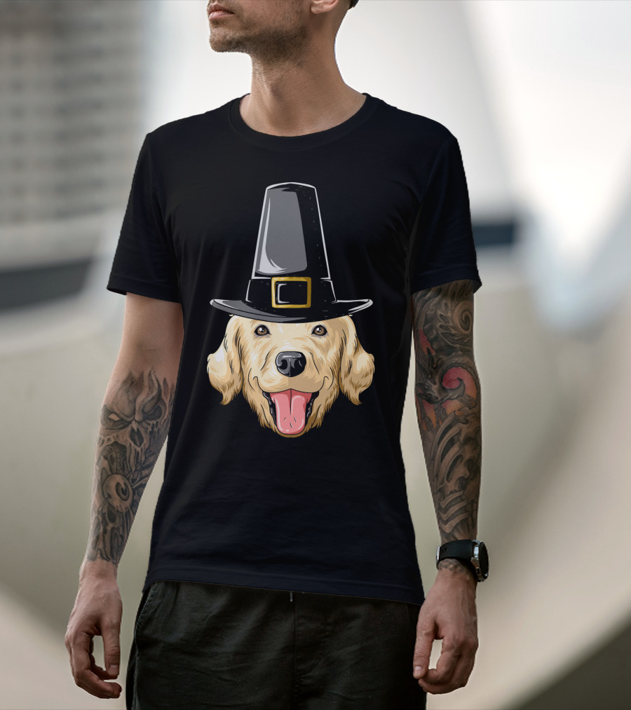 Golden Retriever Thanksgiving Pilgrim Hat T-Shirt