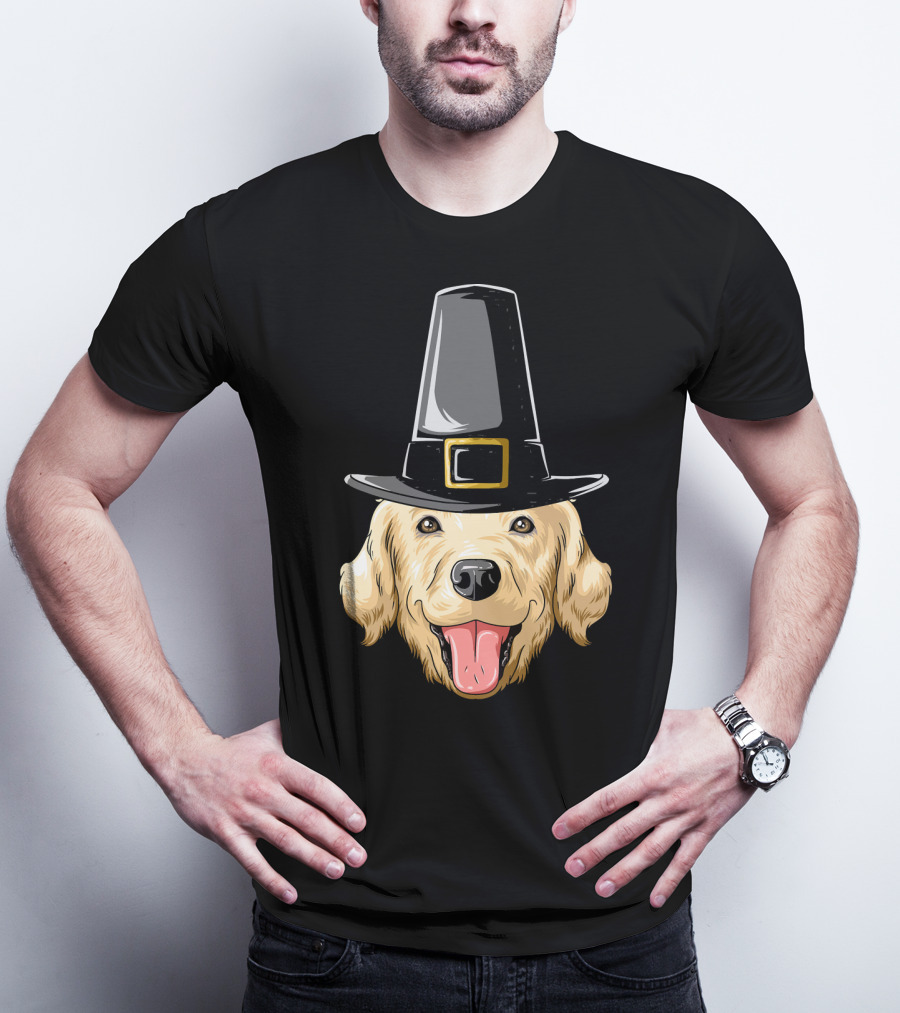 Golden Retriever Thanksgiving Pilgrim Hat T-Shirt