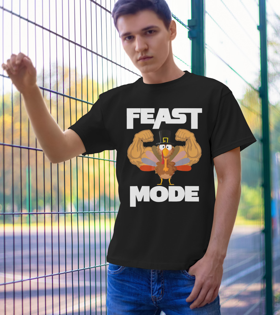Feast Mode Funny Muscle Turkey Thanksgiving T-Shirt