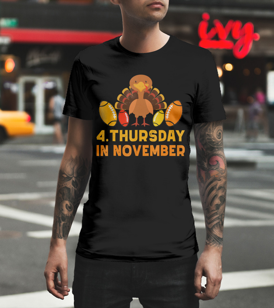 4 Thursday In November Funny Turkey Football T-Shirt