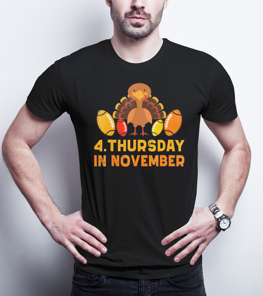 4 Thursday In November Funny Turkey Football T-Shirt