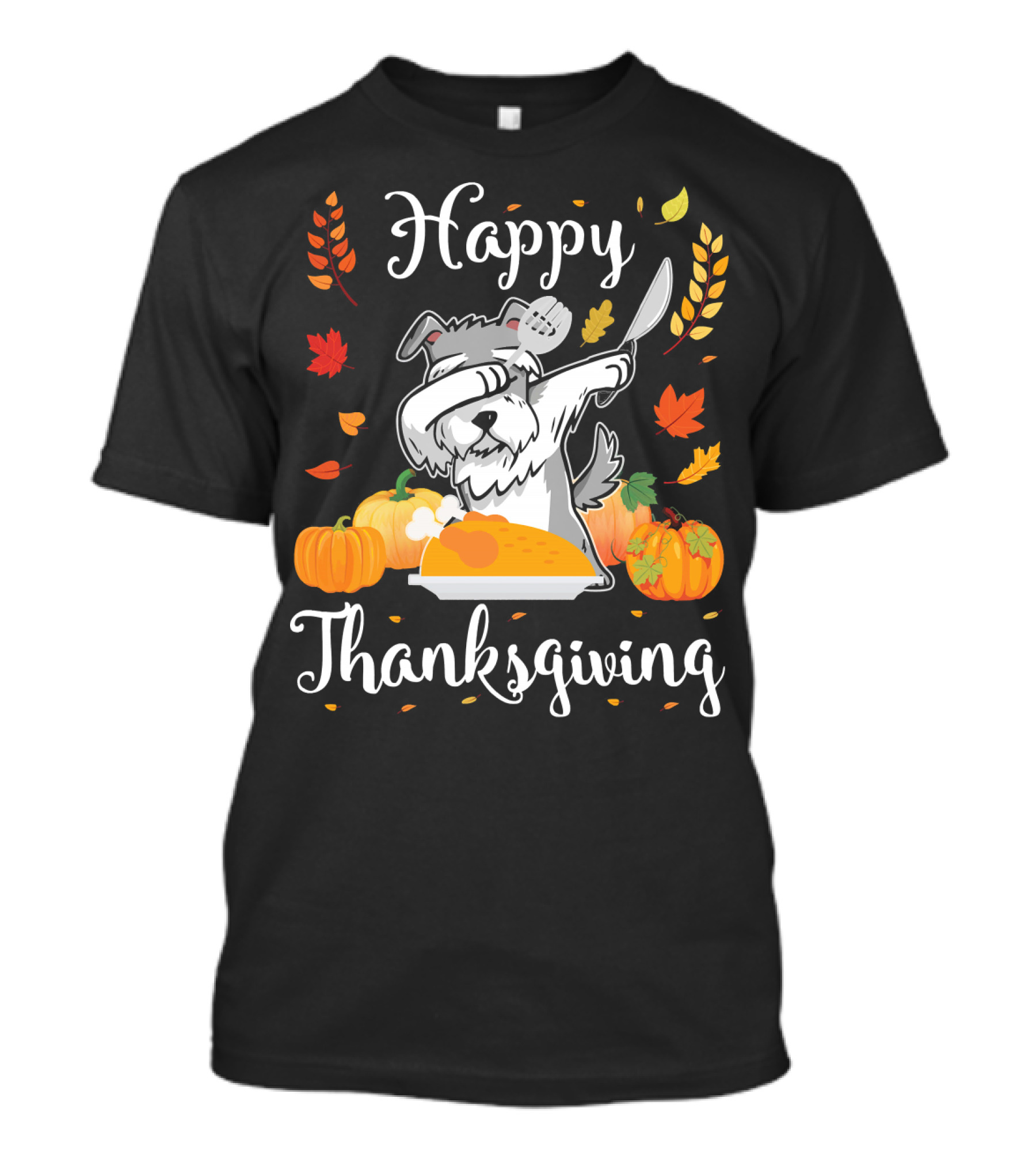 Happy Thanksgiving Schnauzer Dabbing With Turkey And Pumpkins T-Shirt