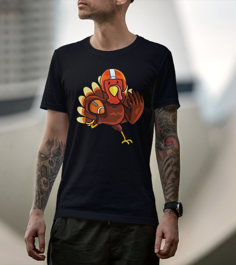 Thanksgiving Turkey In Football Gear Cute Football T-Shirt