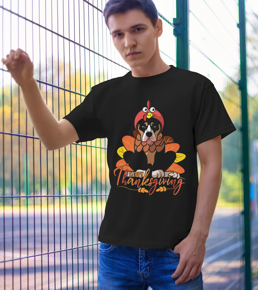 Happy Thanksgiving Funny Pitbull Dog Mom Turkey T-Shirt