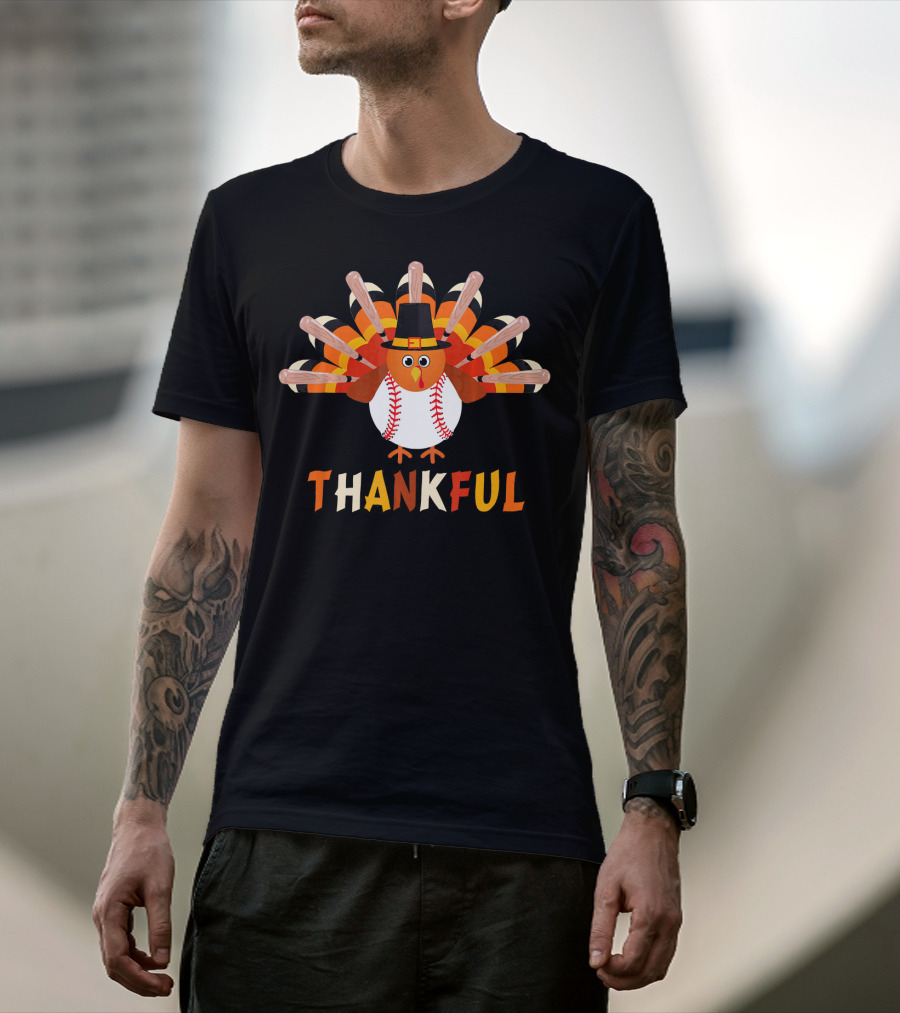 Thankful Turkey Baseball Bats Pilgrim Hat T-Shirt