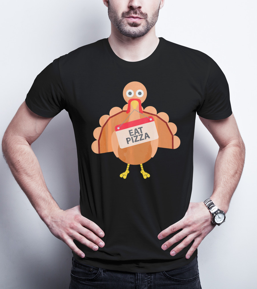 Funny Turkey Eat Pizza Sign Emoji T-Shirt