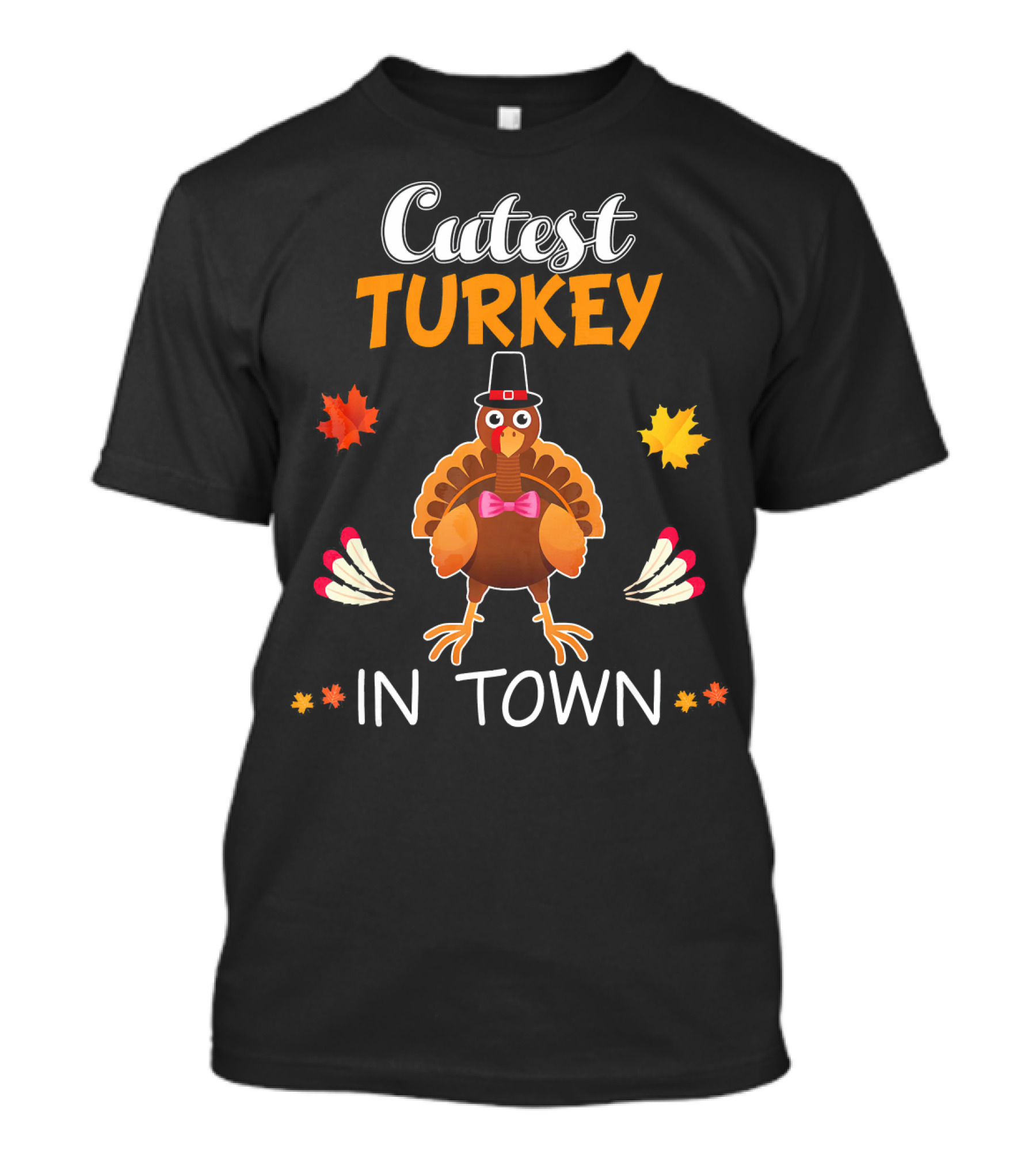 Cutest Turkey In Town Cute Turkey Fall Leaves Bowtie T-Shirt