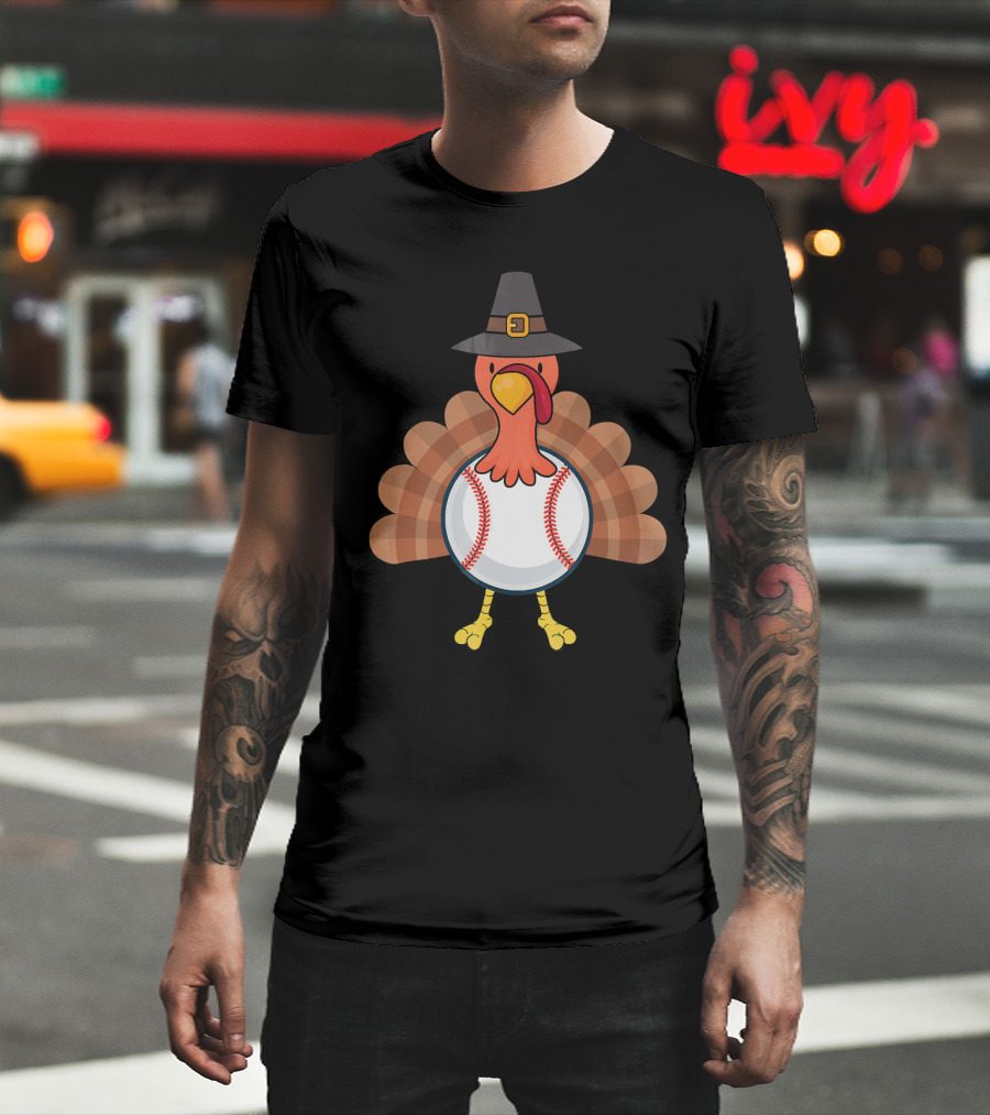 Thanksgiving Pilgrim Turkey Baseball Fusion T-Shirt