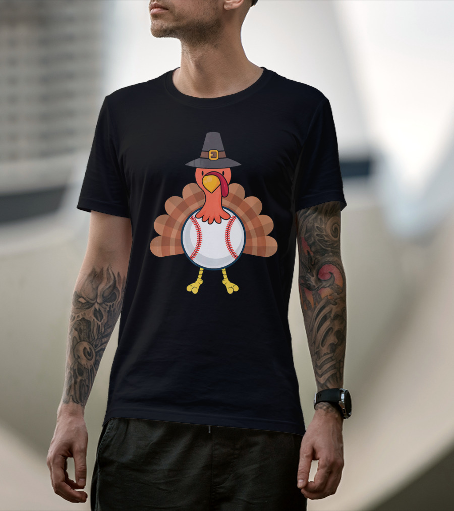 Thanksgiving Pilgrim Turkey Baseball Fusion T-Shirt