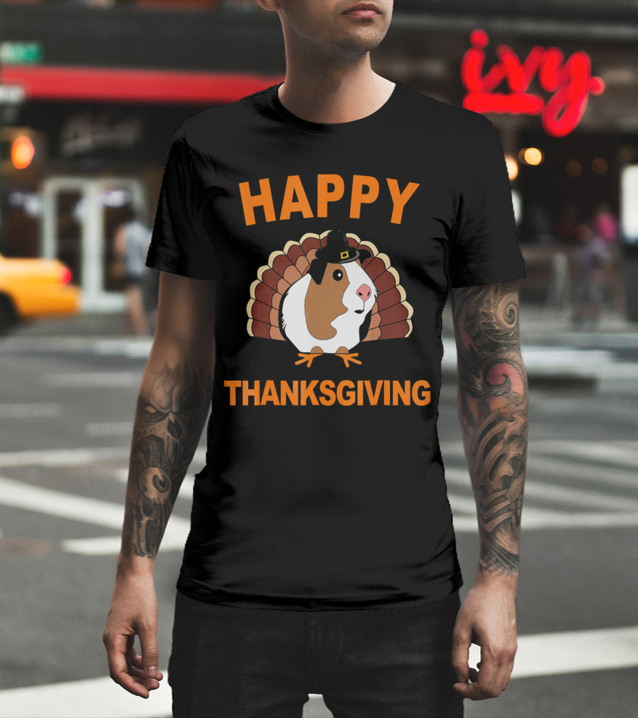 Happy Thanksgiving Funny Guinea Pig With Turkey Hat T-Shirt