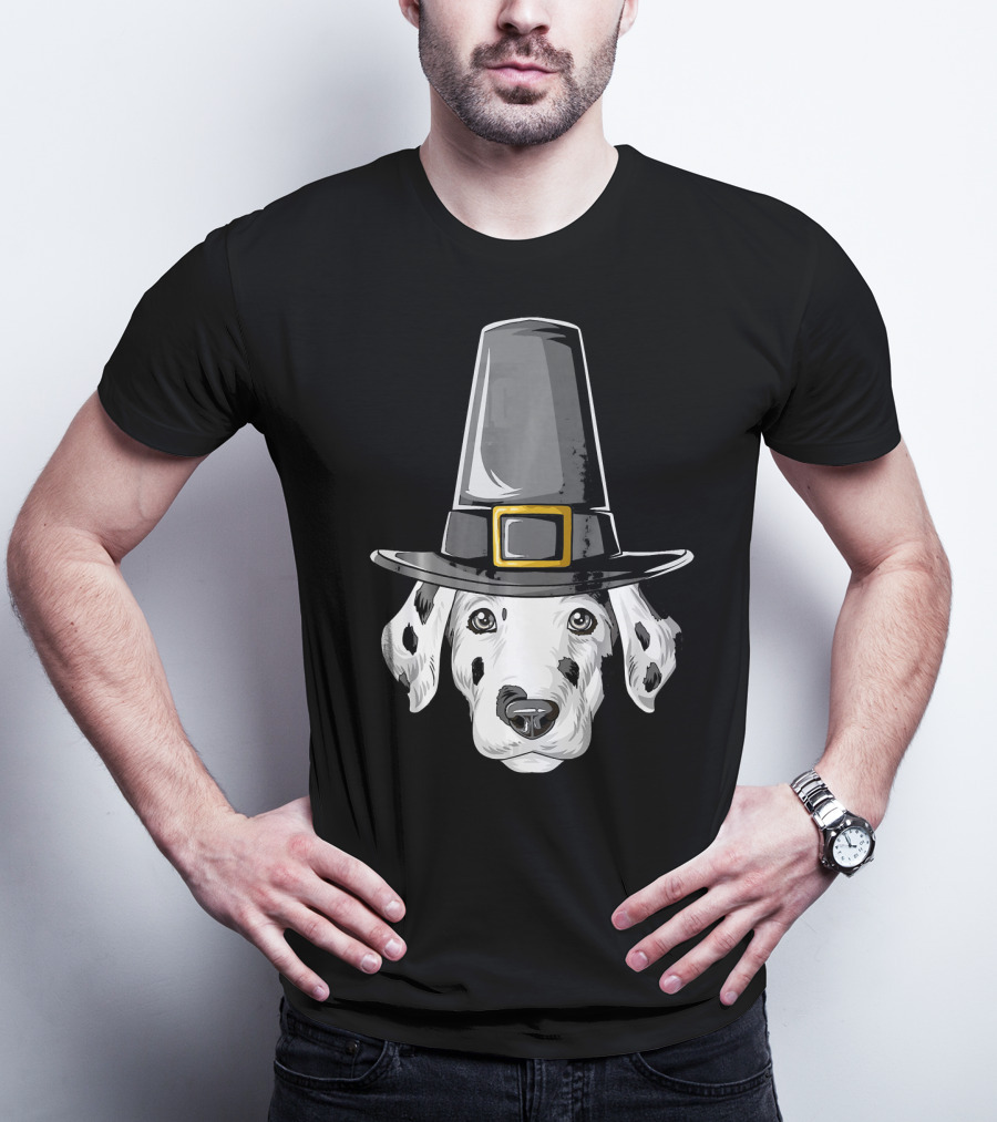 Dalmatian Dog In Pilgrim Hat Thanksgiving T-Shirt