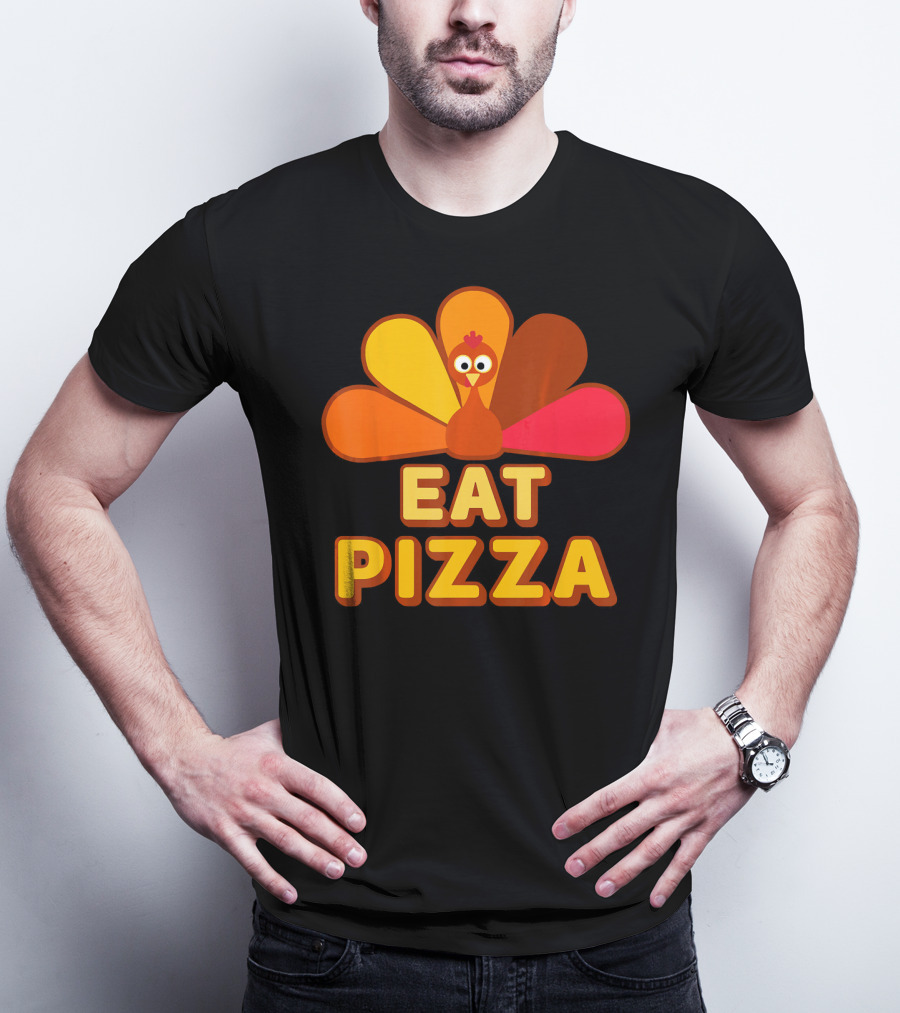 Funny Turkey Eat Pizza Thanksgiving Humor T-Shirt