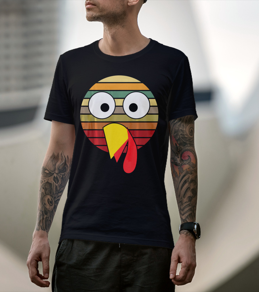 Retro Striped Turkey Face Thanksgiving Halloween Costume T-Shirt