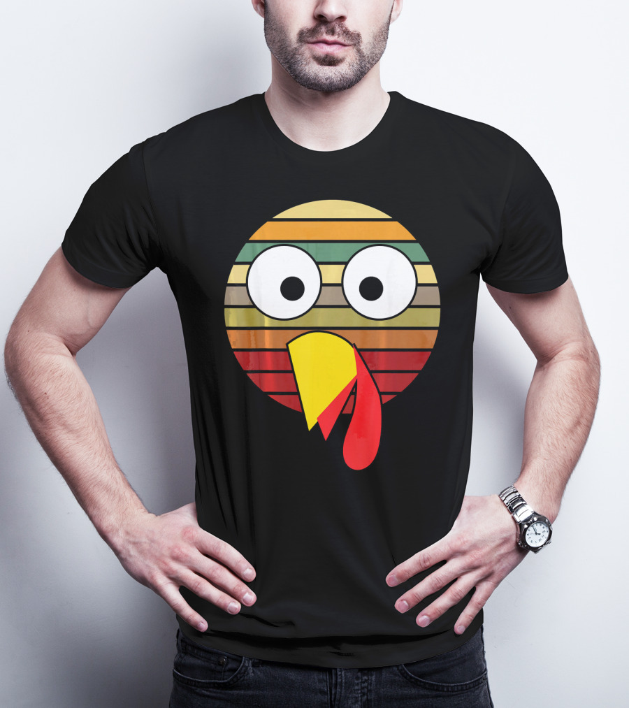 Retro Striped Turkey Face Thanksgiving Halloween Costume T-Shirt
