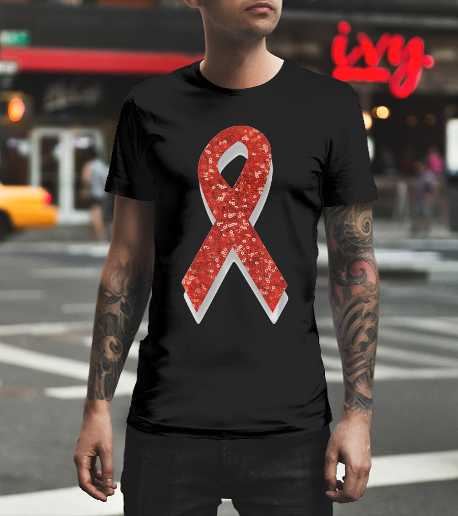 AIDS Awareness Red Ribbon Sequin T-Shirt