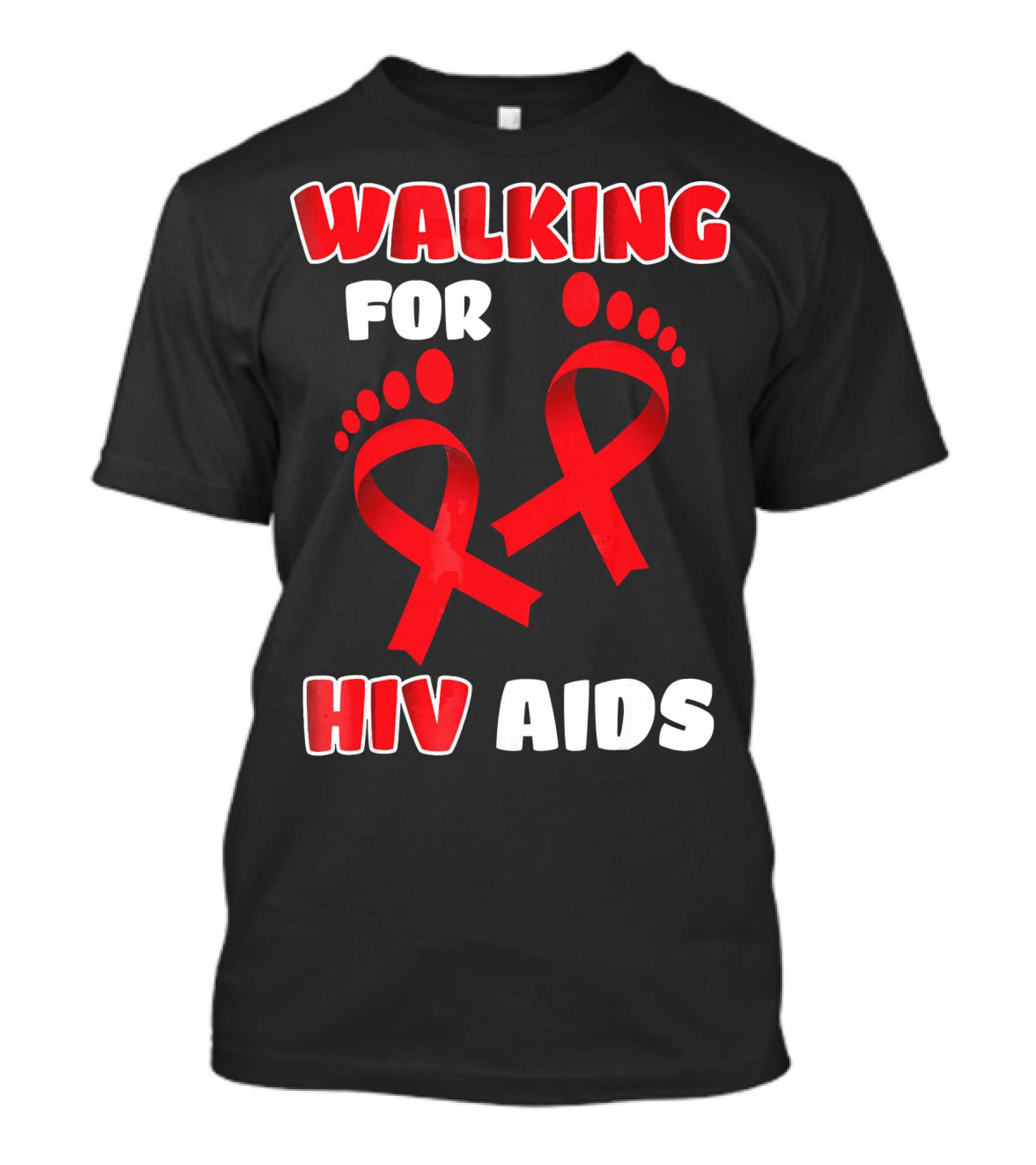 WALKING FOR HIV AIDS AWARENESS WITH RED RIBBON FOOTPRINT T-Shirt