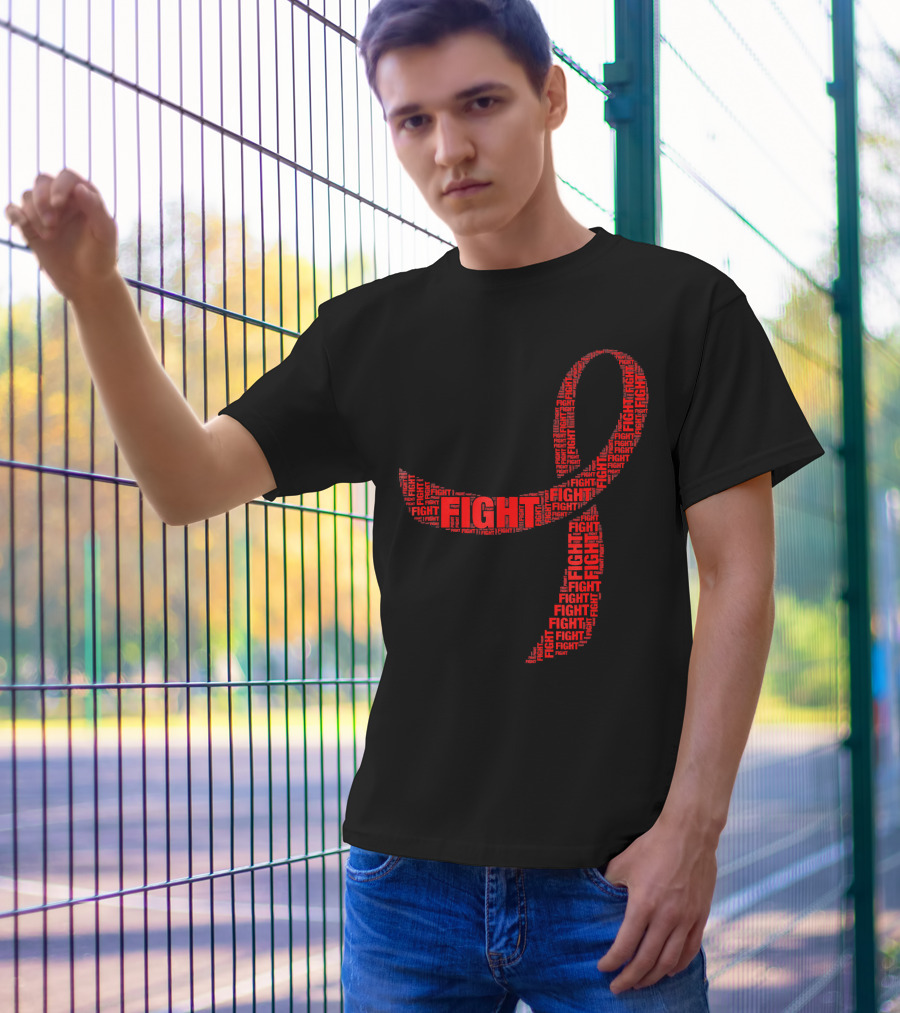FIGHT Red Ribbon HIV AIDS Awareness T-Shirt