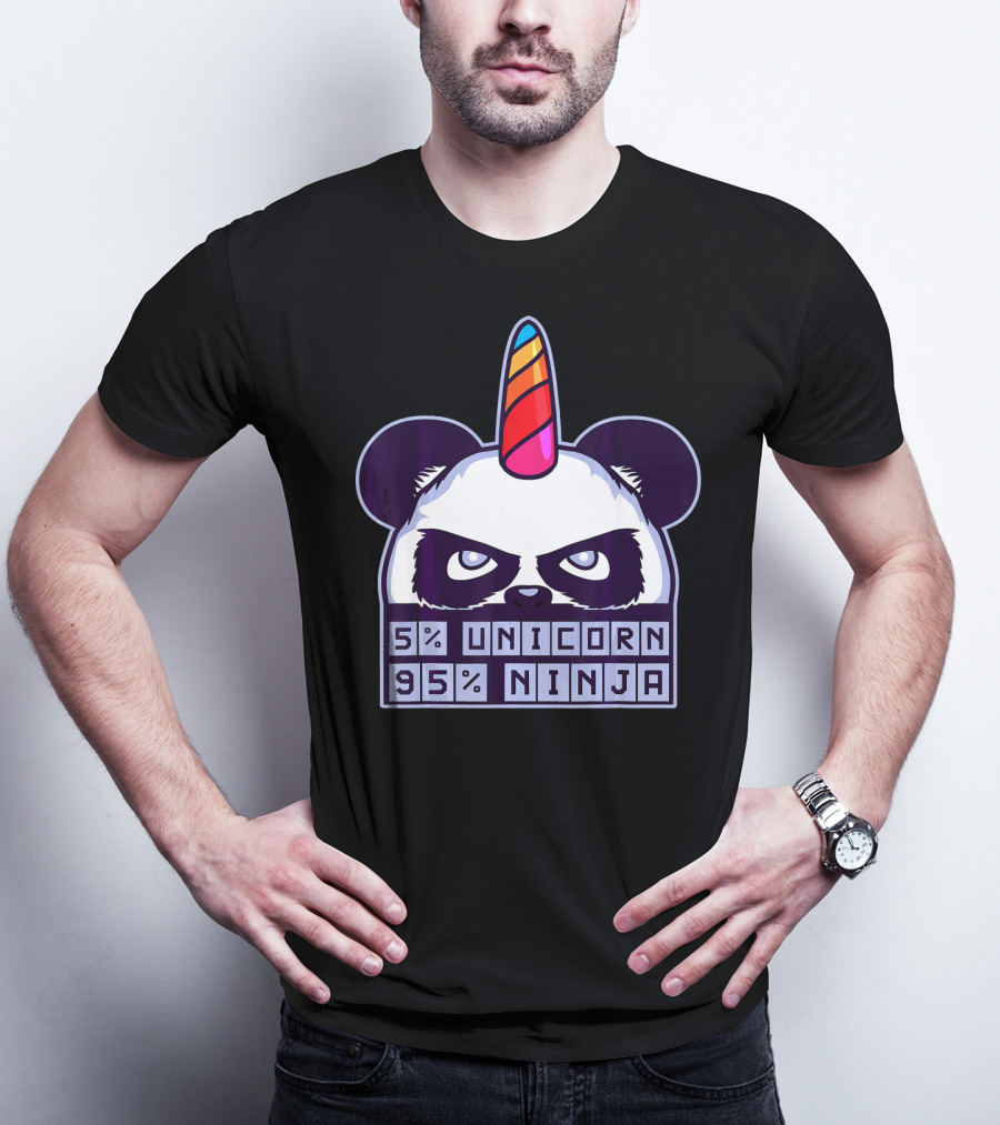 5% Unicorn 95% Ninja Panda With Unicorn Horn T-Shirt