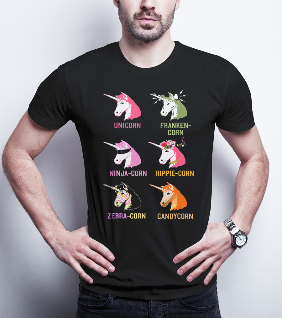 Unicorn Frankencorn Ninja-Corn Hippie-Corn Zebra-Corn Candycorn T-Shirt