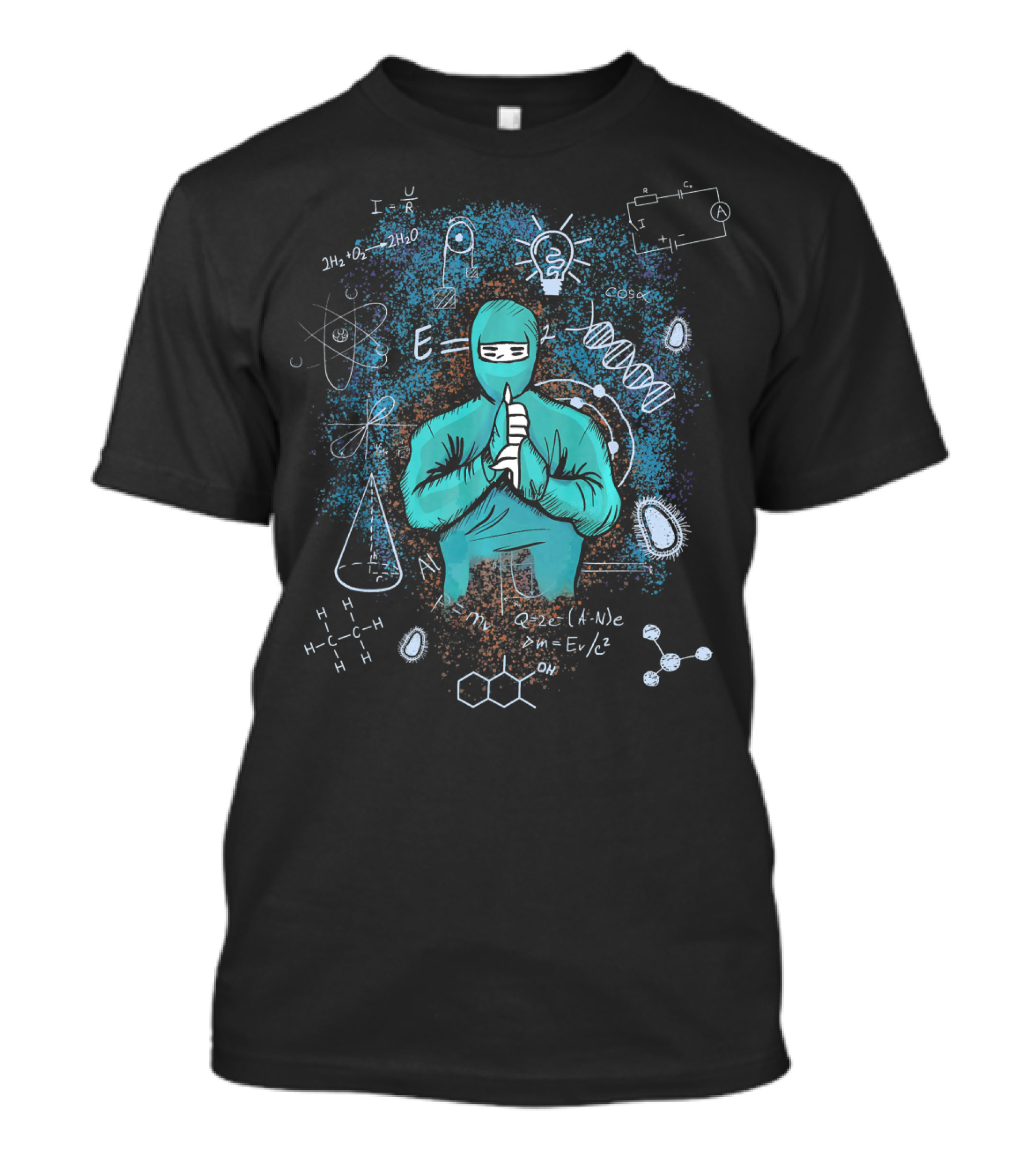 Science Ninja Surrounded By Chemistry And Physics Formulas T-Shirt