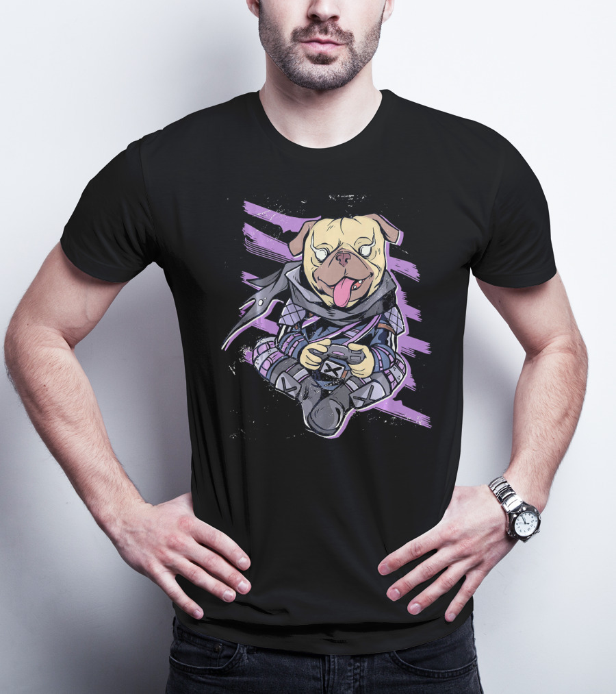 Ninja Pug Playing Video Game Controller Epic Battle T-Shirt