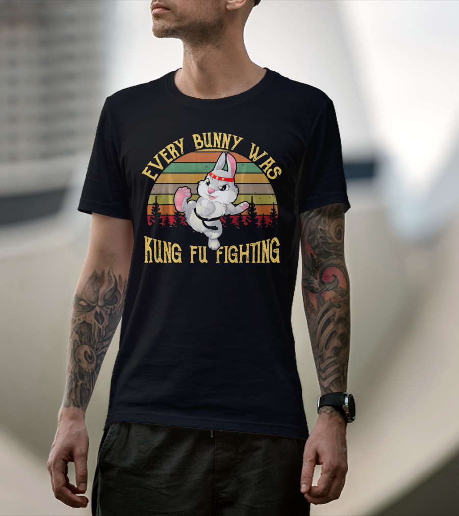 Every Bunny Was Kung Fu Fighting Retro Vintage Easter Rabbit T-Shirt