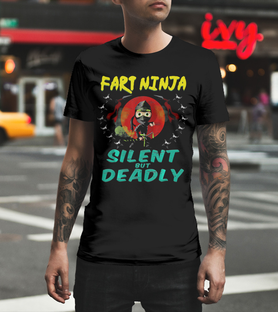 Fart Ninja Silent But Deadly With Funny Ninja In Red Circle T-Shirt