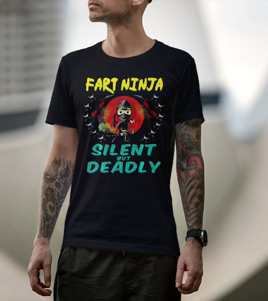 Fart Ninja Silent But Deadly With Funny Ninja In Red Circle T-Shirt