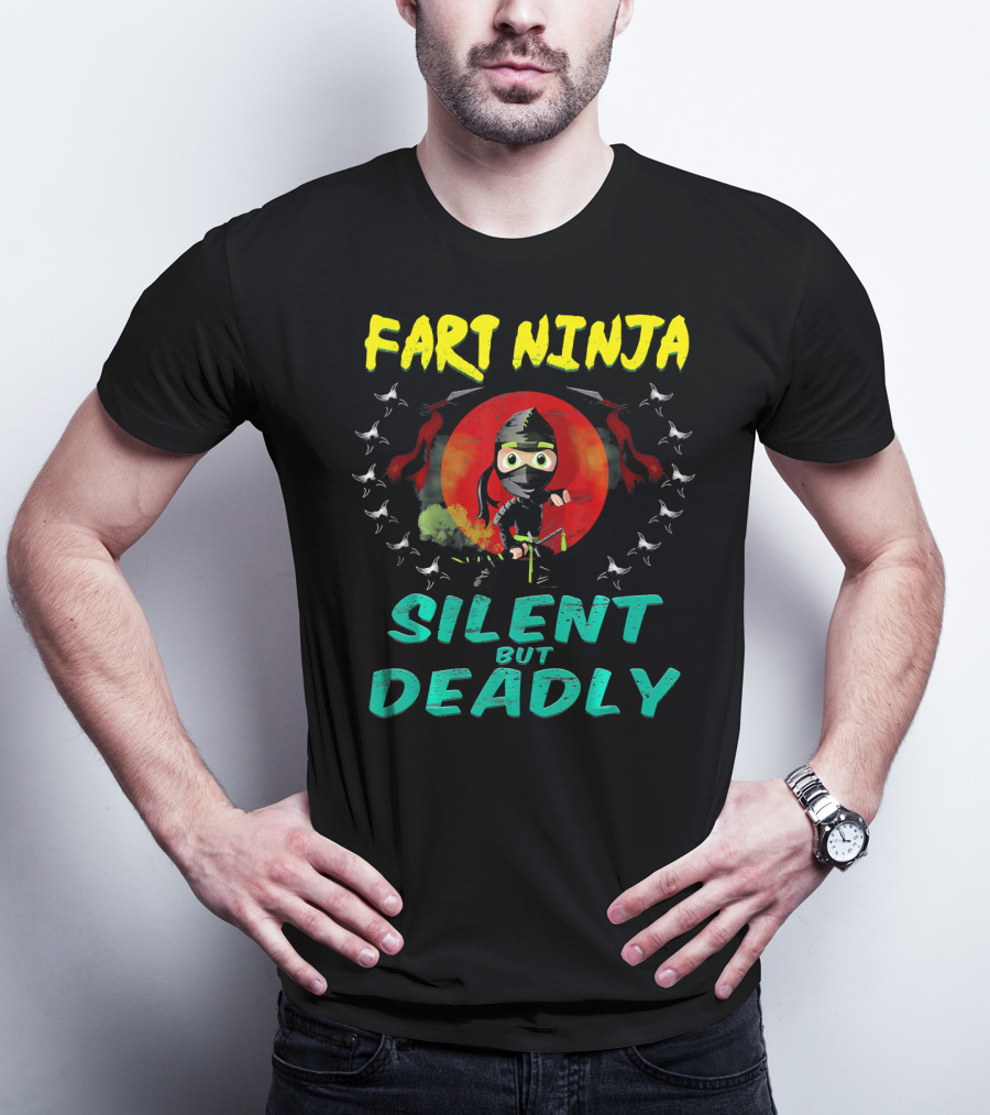 Fart Ninja Silent But Deadly With Funny Ninja In Red Circle T-Shirt