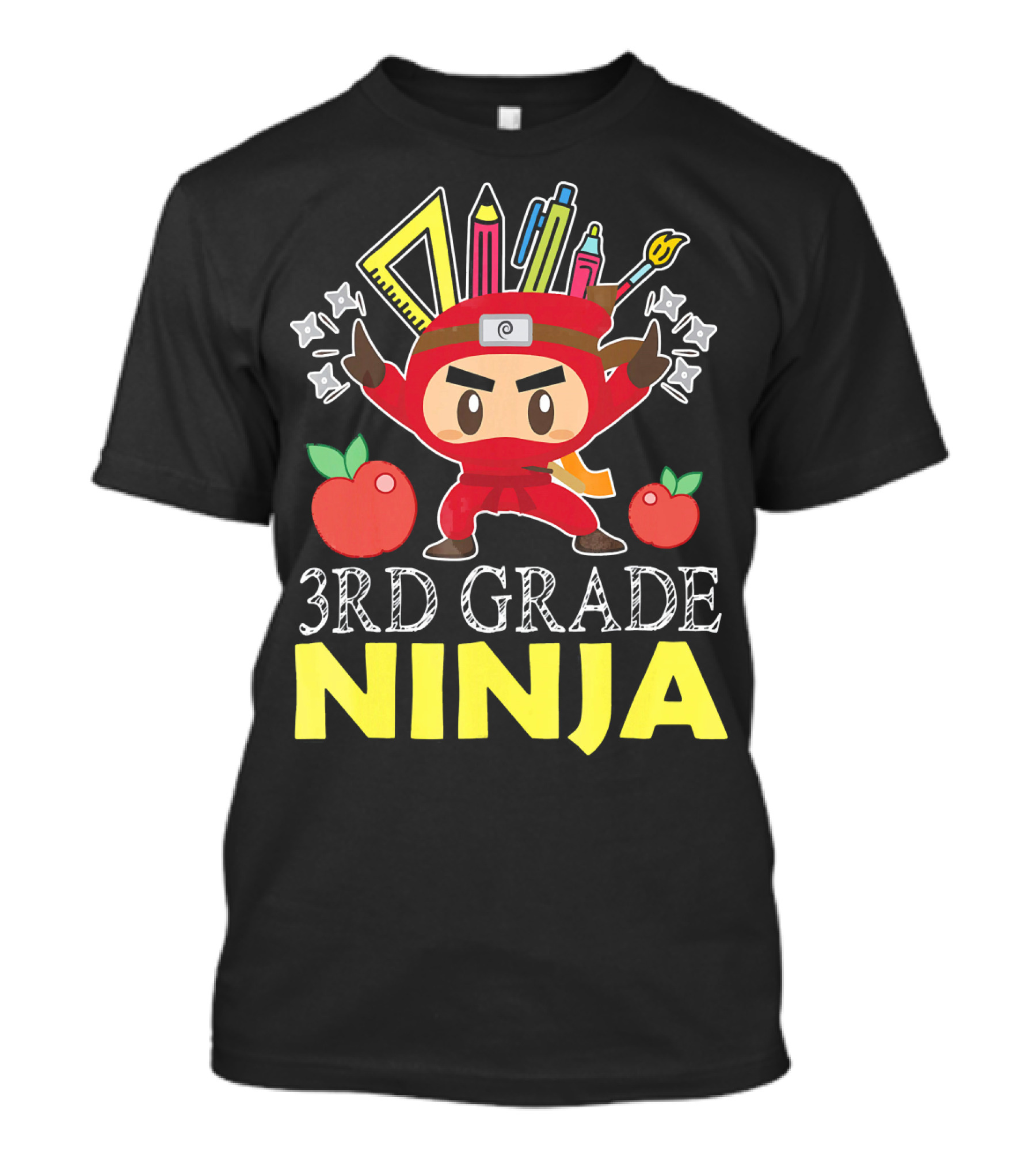 3RD Grade Ninja Pencil Crayon Star Apples T-Shirt