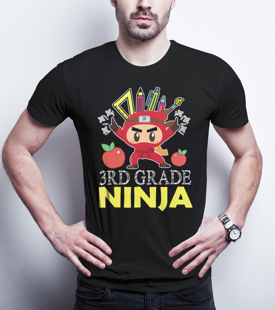 3RD Grade Ninja Pencil Crayon Star Apples T-Shirt