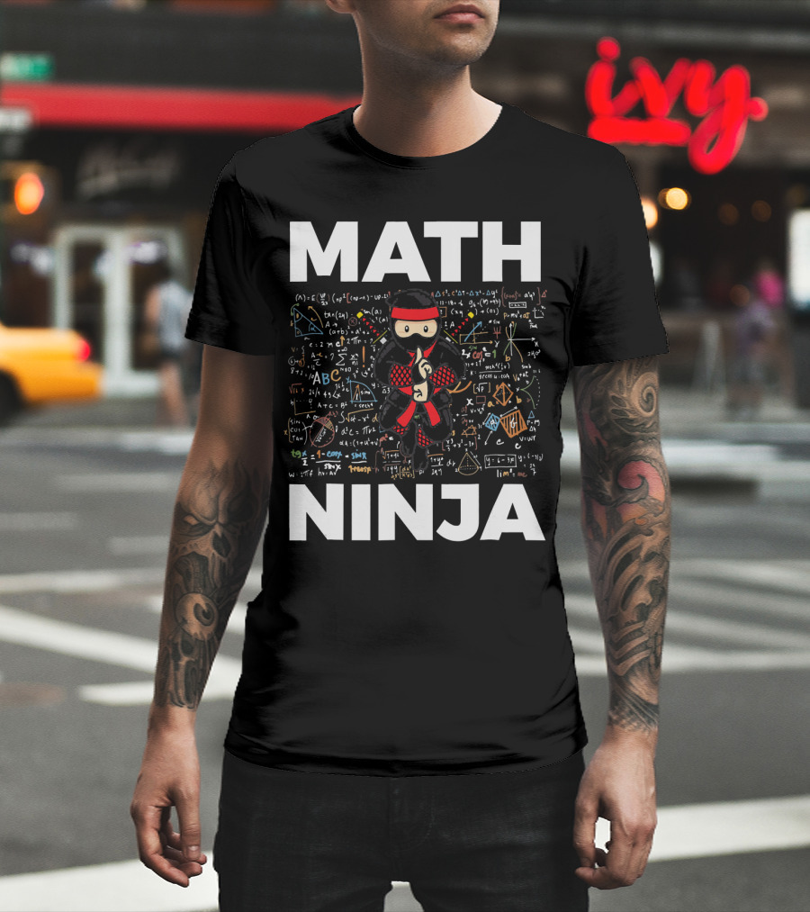Math Ninja Funny Mathematics Equations And Symbols Background T-Shirt