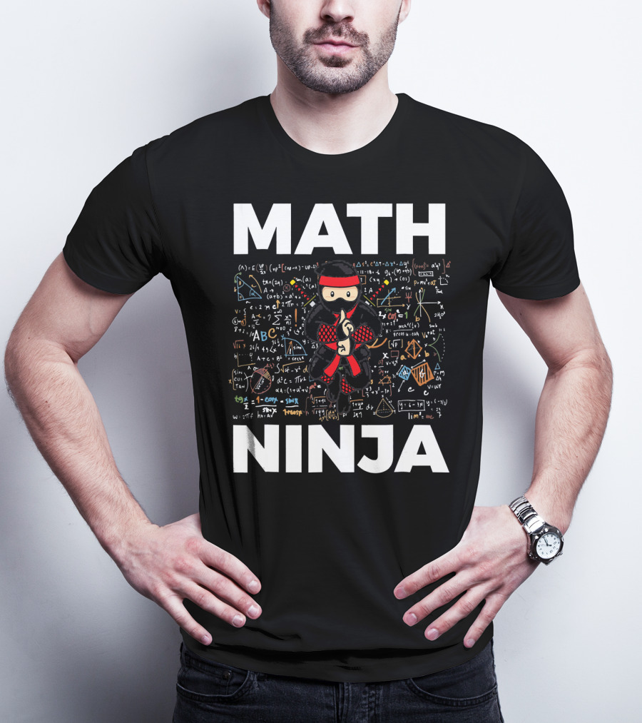 Math Ninja Funny Mathematics Equations And Symbols Background T-Shirt