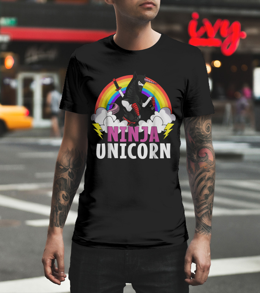 Ninja Unicorn Rainbow Karate Martial Arts T-Shirt