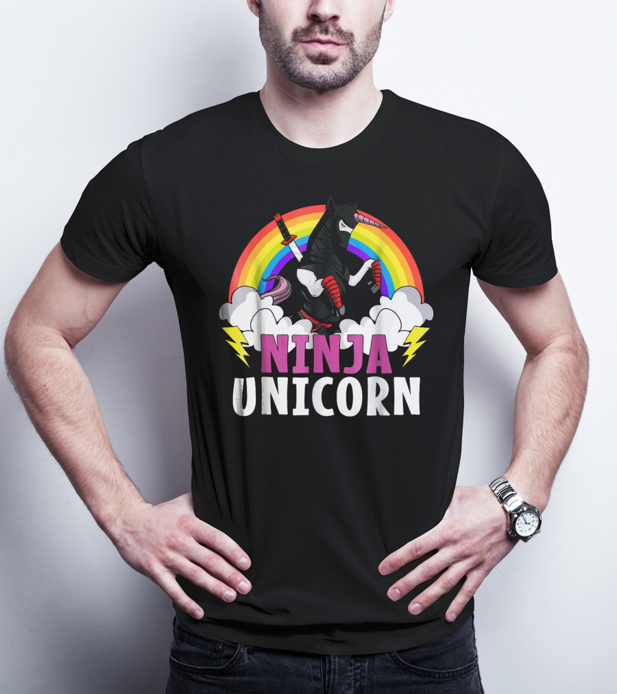 Ninja Unicorn Rainbow Karate Martial Arts T-Shirt