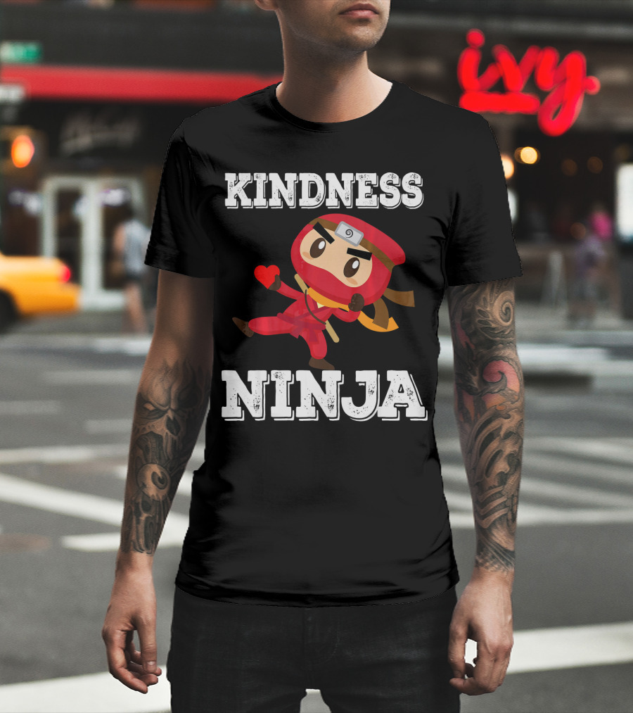 Kindness Ninja Cute Anti Bullying Funny Red Heart Cartoon Character T-Shirt