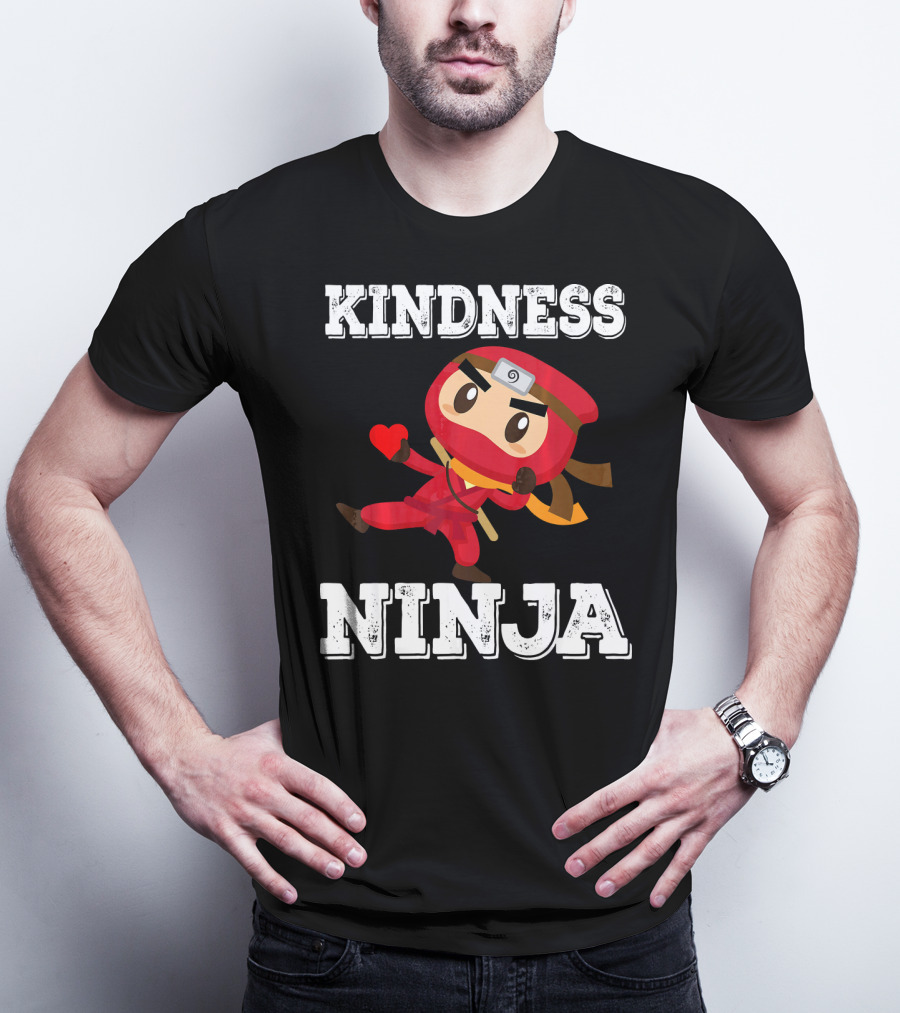 Kindness Ninja Cute Anti Bullying Funny Red Heart Cartoon Character T-Shirt