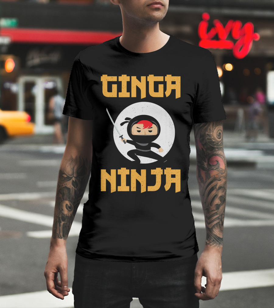 Ginger Pride Ginga Ninja Funny Redhead With Sword Character T-Shirt