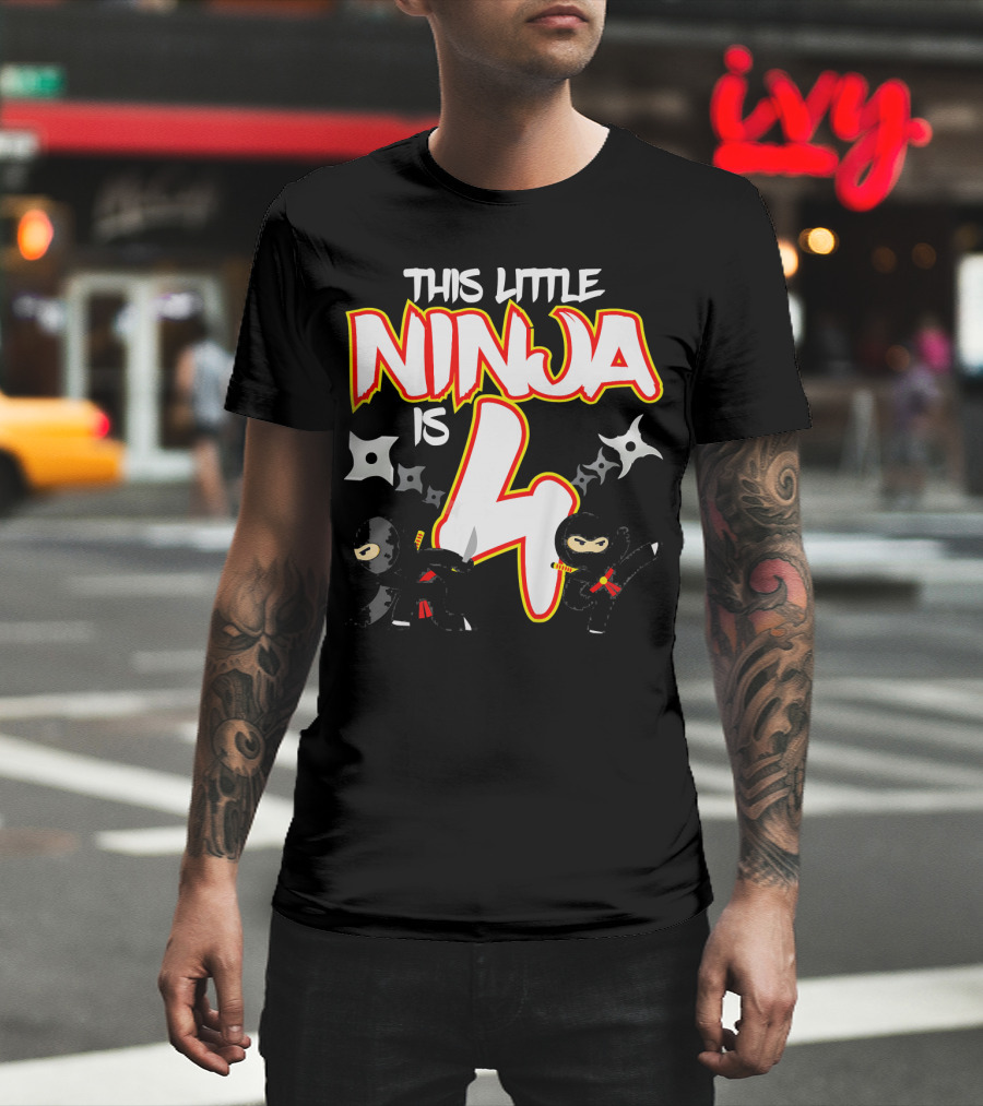 This Little Ninja Is 4 Year Old Birthday Party T-Shirt