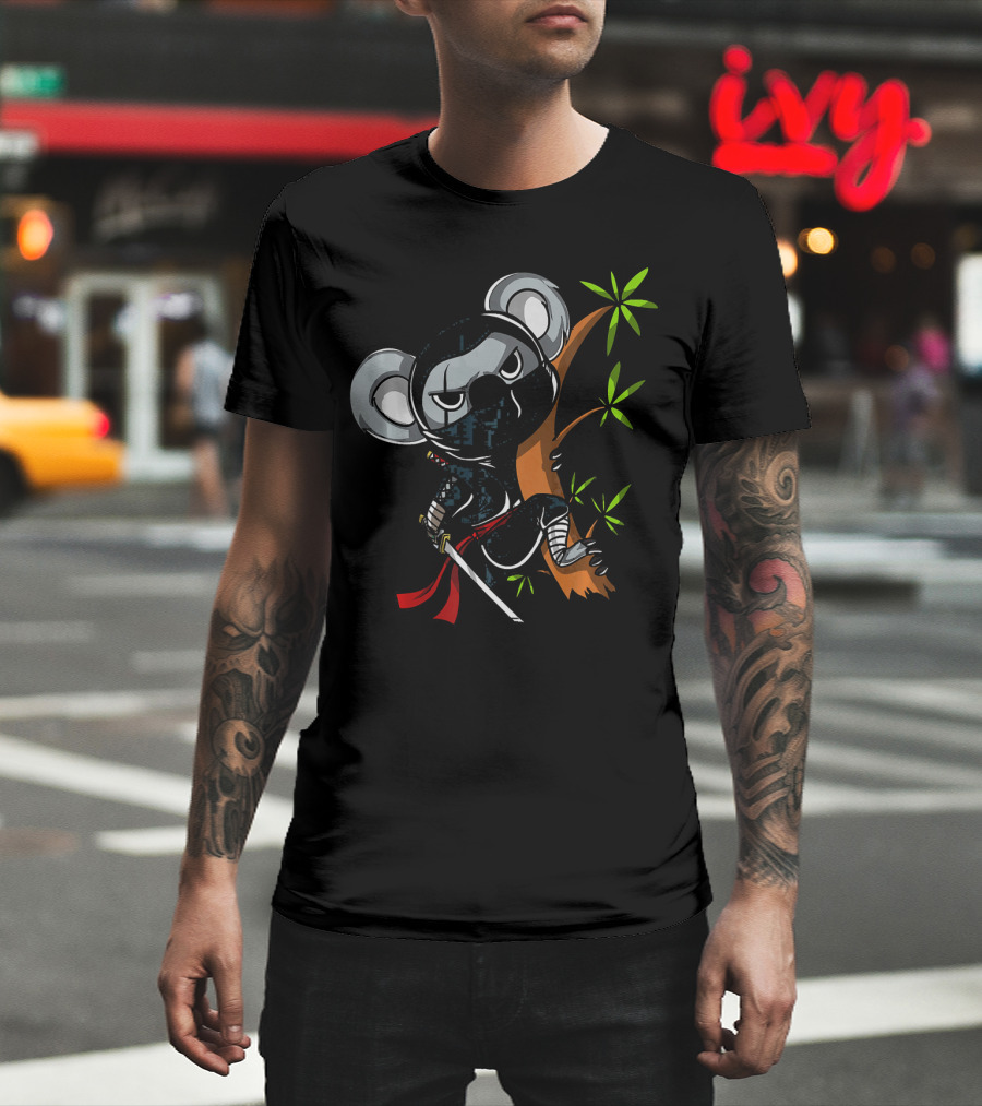 Koala Bear Ninja Samurai With Sword In Tree T-Shirt