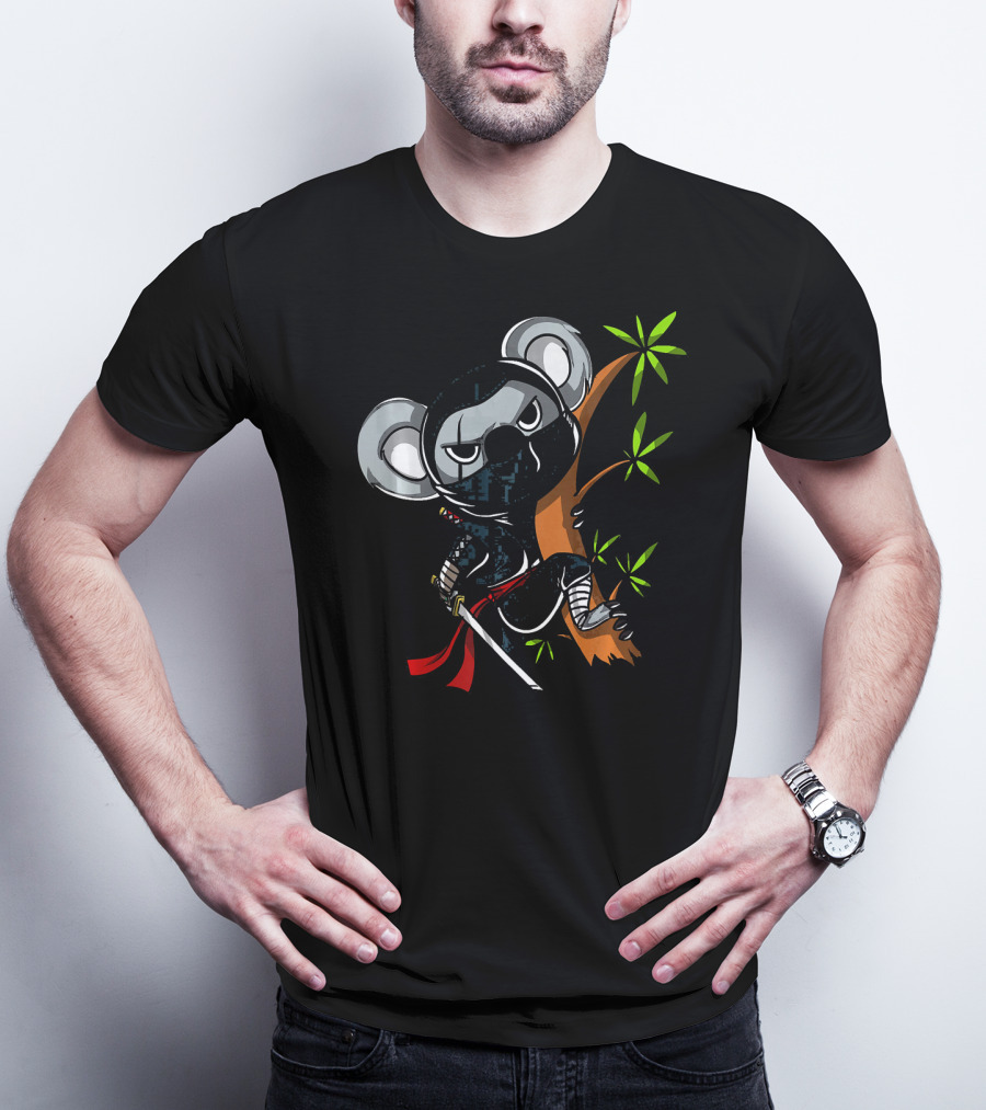 Koala Bear Ninja Samurai With Sword In Tree T-Shirt