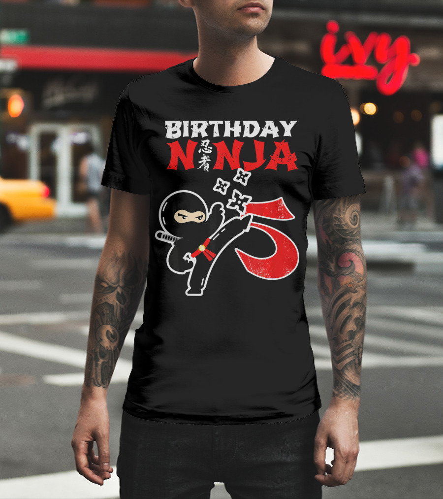 Birthday Ninja Kicking 5th T-Shirt