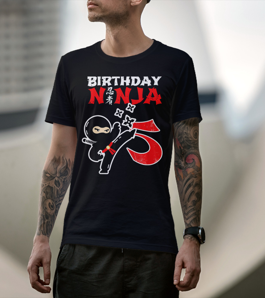 Birthday Ninja Kicking 5th T-Shirt