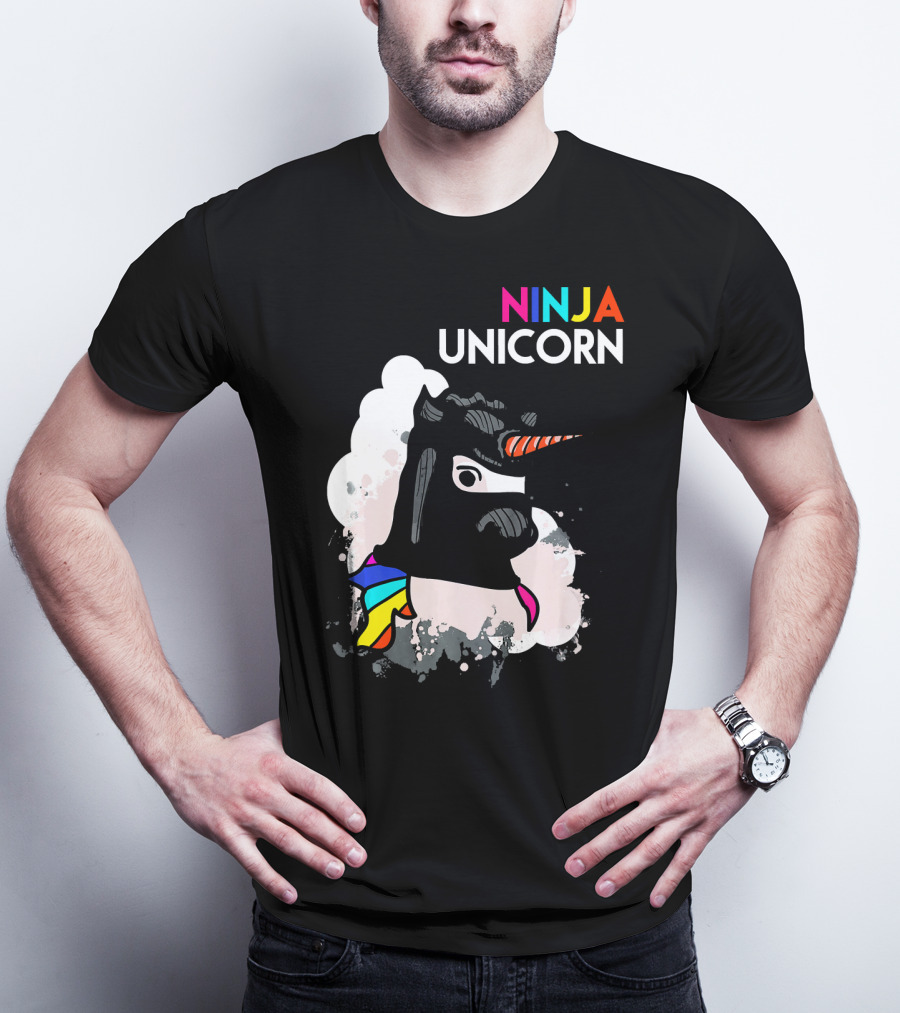 Ninja Unicorn Funny Cool Martial Arts Rainbow Scarf T-Shirt
