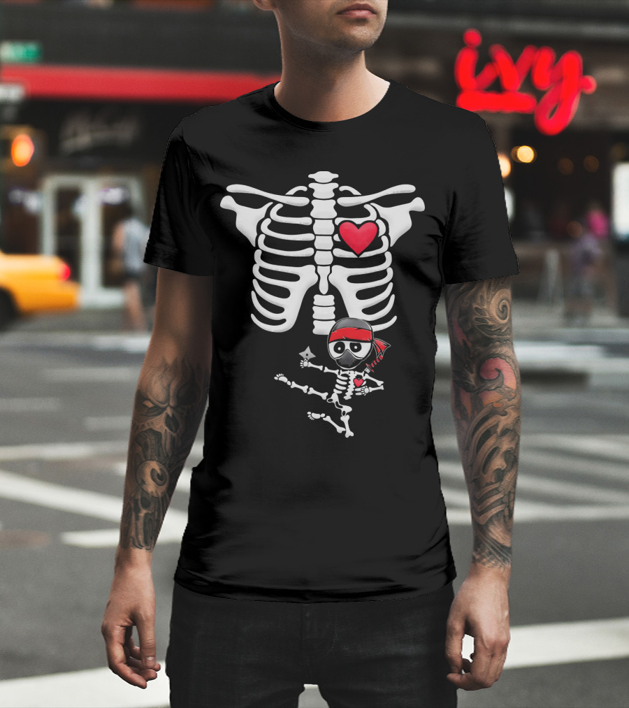 Maternity Baby Skeleton Ninja Heart Costume T-Shirt
