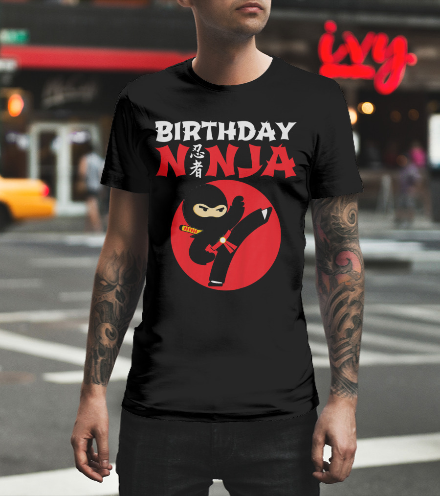 Birthday Ninja Kicking Action Kids Party T-Shirt