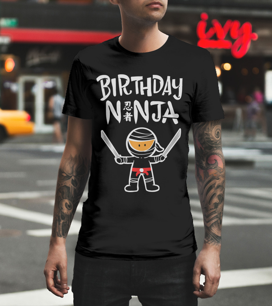 BIRTHDAY NINJA 忍者 Dual Sword Cartoon Character T-Shirt
