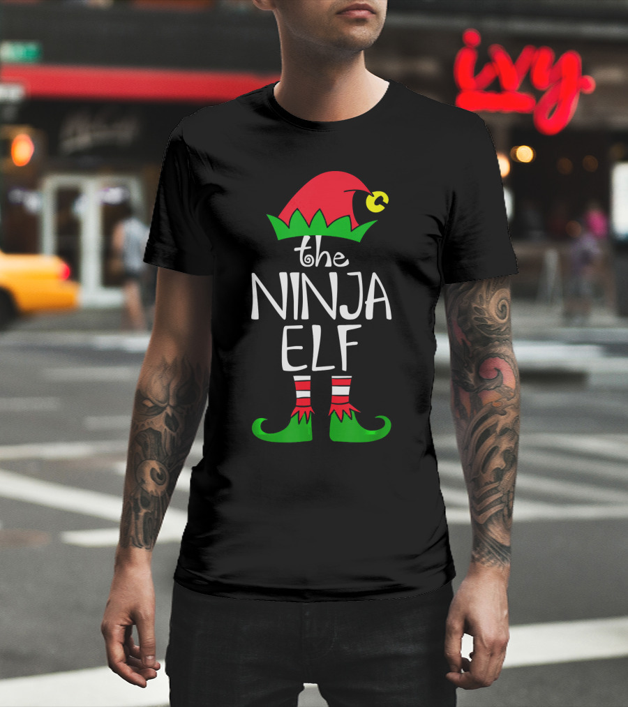 The Ninja Elf Outfit Christmas Hat And Shoes T-Shirt